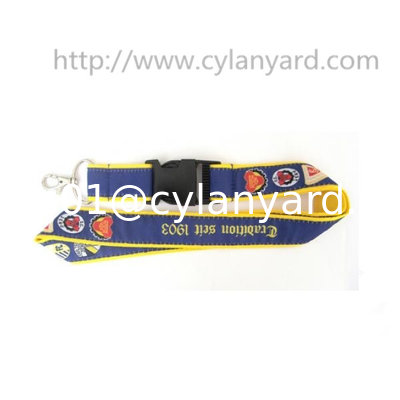 Double layered jacquard ribbon applique lanyards, polyester webbing with jacquard ribbon, supplier