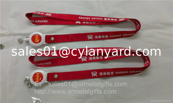 Nylon badge holder lanyard with epoxy retractable reel, badge pull reel nylon neck straps, supplier