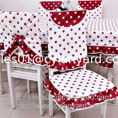 Cotton red dot tablecloth and chair cover set for 6 seater, China factory for table linens supplier
