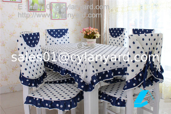 Cotton red dot tablecloth and chair cover set for 6 seater, China factory for table linens supplier
