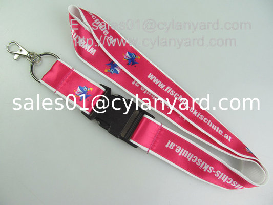 Double layered satin overlaid lanyards, imprint satin ribbon overlay polyester lanyards, supplier