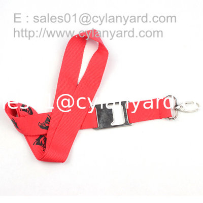 Custom imprinted metal sheet crimped polyester lanyards with metal clip, supplier