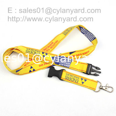 Safety release polyester lanyard with metal thumb hook and plastic breakaway buckle, supplier