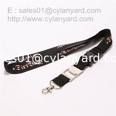 Functional metal beer bottle opener lanyards, imprint lanyard with metal bottle opener, supplier