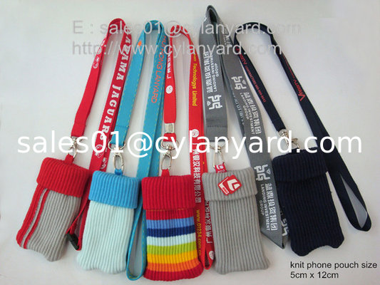 Polyester knit mobile phone pouch lanyard, custom knitted phone bag holder lanyards, supplier