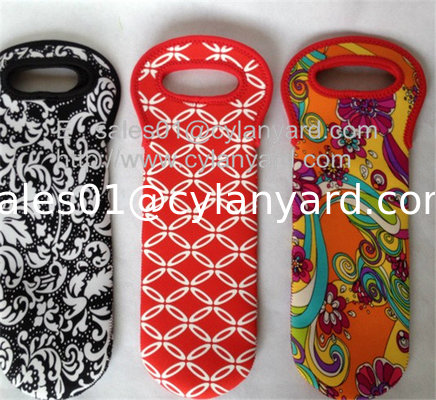 Fashional neoprene bottle insulation cooler tote bags with dye sublimation print, supplier