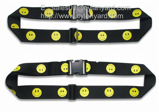 Heavy duty imprinted polyester luggage belt lanyards with plastic detachable buckle, supplier