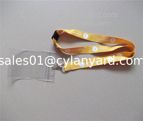 Discount plastic badge holder lanyard with plastic breakaway, polyester ribbon, supplier