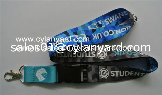 Sublimated neck lanyard with plastic release buckle and swivel clip, supplier