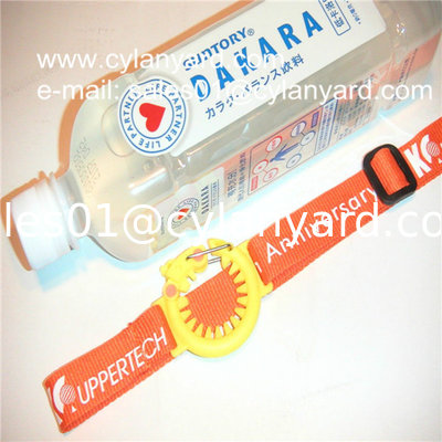 Water bottle holder neck ribbons, polyester ribbon with bottle holder loop supplier
