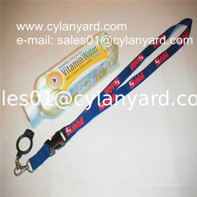 Custom printed polyester neck lanyard with water bottle holder loop, supplier