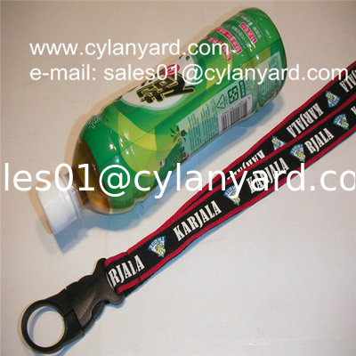 Custom printed polyester neck lanyard with water bottle holder loop, supplier