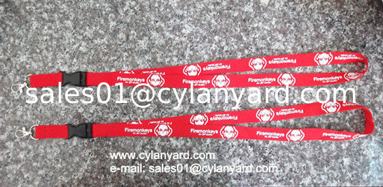 Red lanyard with release buckle, custom printed neck ribbon with plastic buckle, supplier