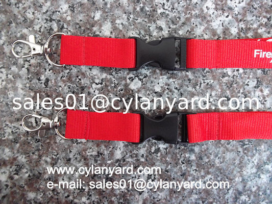 Red lanyard with release buckle, custom printed neck ribbon with plastic buckle, supplier