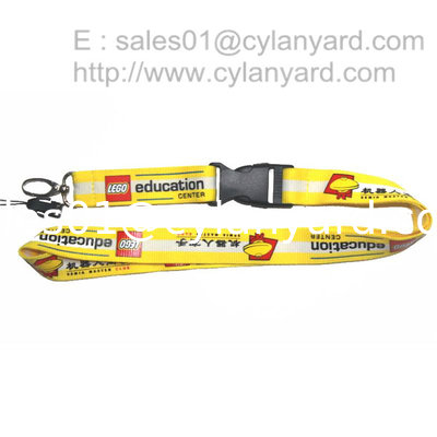 Red lanyard with release buckle, custom printed neck ribbon with plastic buckle, supplier