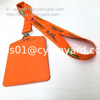 Dye sub printing lanyard with leather badge, dye sub print ribbon with metal swivel clip supplier