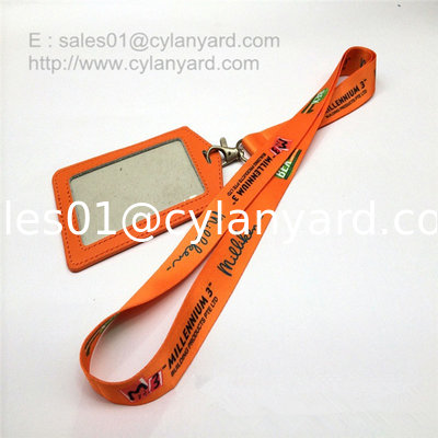 Sub printing neck lanyard with leather id badge, 2 sides sub print flat lanyards, supplier