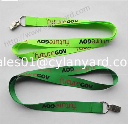 Flat sublimation lanyard with bulldog clip, dye sub lanyard with metal sheet crimp supplier