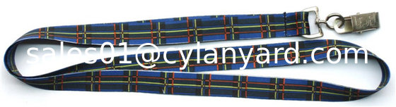 Flat sublimation lanyard with bulldog clip, dye sub lanyard with metal sheet crimp supplier