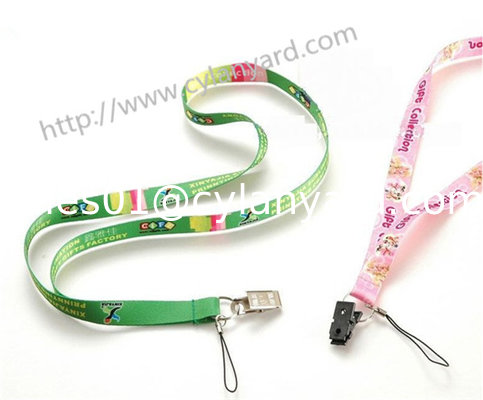 Flat sublimation lanyard with bulldog clip, dye sub lanyard with metal sheet crimp supplier
