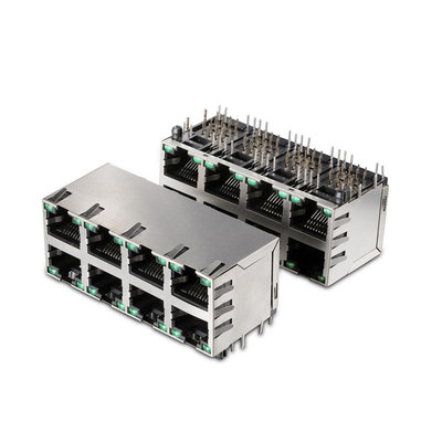 Good quality best selling DIP type right angle 2*4 port RJ45 connector with led lamp