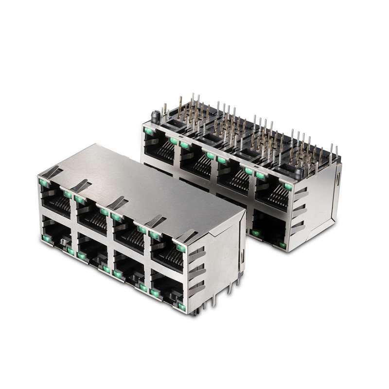 Good quality best selling DIP type right angle 2*4 port RJ45 connector with led lamp