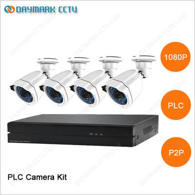No cable needed power line communication weatherproof 4 camera security system supplier