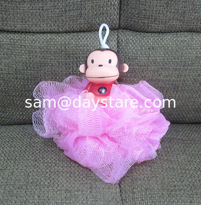Cartoon Monkey Bath / Shower Body Puff Sponge Mesh Ball shenzhen ICTI factory supplier