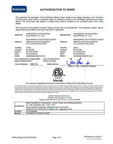 China Changzhou Sherry Motors Co., Ltd. certification