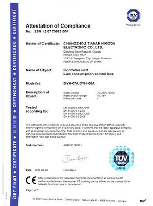 China Changzhou Sherry Motors Co., Ltd. certification