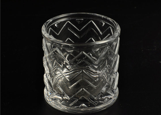 Cylinder Clear Glass Candle Holder 69ml Capacity Embossment Pillar