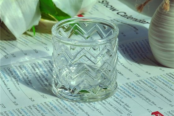 Cylinder Clear Glass Candle Holder 69ml Capacity Embossment Pillar