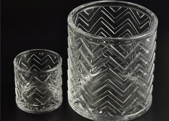 Cylinder Clear Glass Candle Holder 69ml Capacity Embossment Pillar