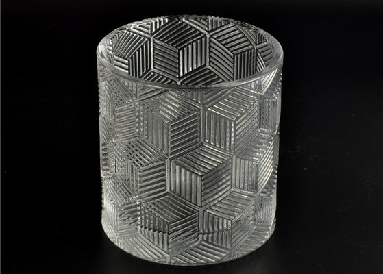 Contemporary Glass Candle Holder Transparent With Embossed Pattern