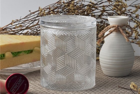 Contemporary Glass Candle Holder Transparent With Embossed Pattern