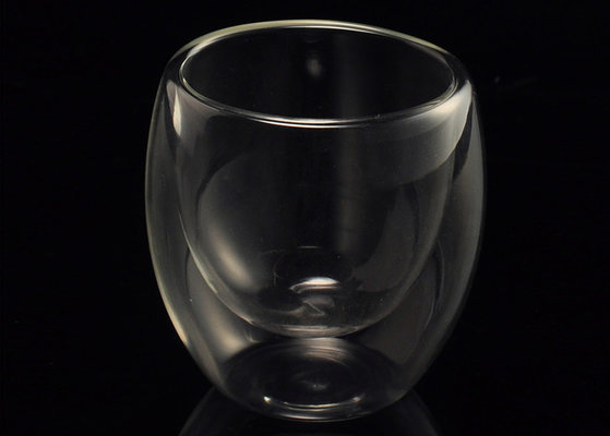 Round Double Layer Glass Coffee Cups High Temperature Resistant