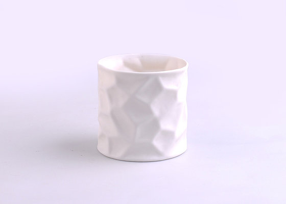 White Tealight Ceramic Candle Holder Embossment 290ml Large Capacity