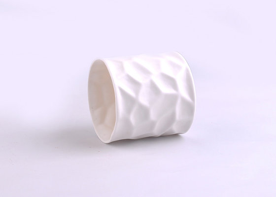 White Tealight Ceramic Candle Holder Embossment 290ml Large Capacity