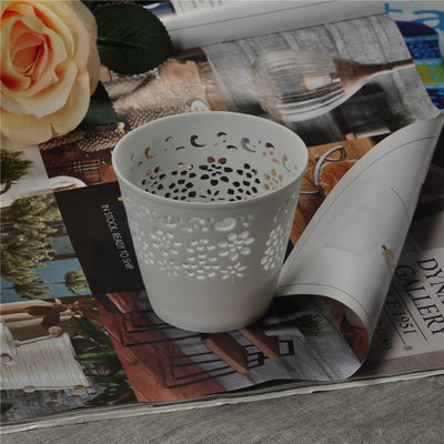 White Votive Ceramic Candle Holder Decorations With Shock Resistant