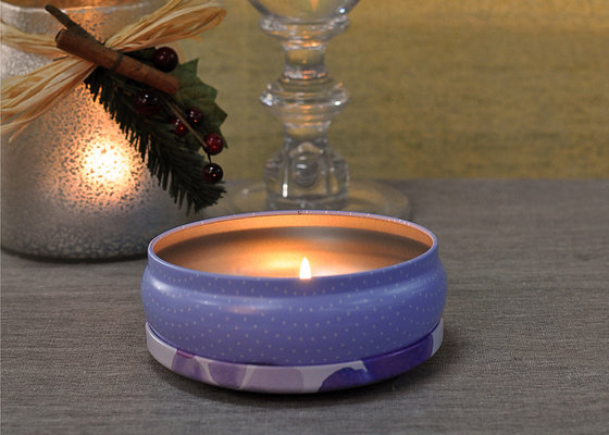 560ml Purple Printed Tin Candle Holders Refillable Wax Container