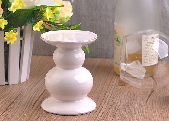 Long Stem Ceramic Candle Holder , White Ceramic Pillar Candle Holder