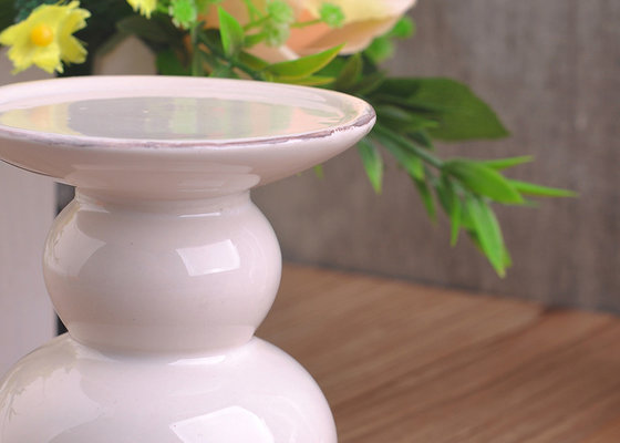 Long Stem Ceramic Candle Holder , White Ceramic Pillar Candle Holder