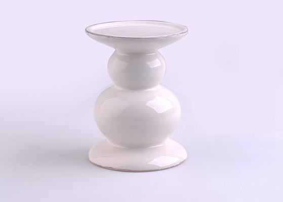 Long Stem Ceramic Candle Holder , White Ceramic Pillar Candle Holder