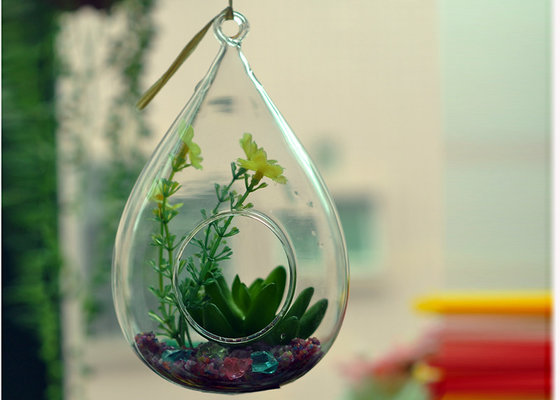 Hanging Teardrop Glass Terrarium , Hanging Glass Teardrop Candle Holders
