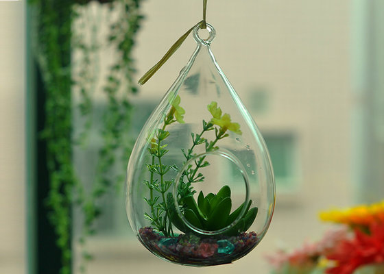 Hanging Teardrop Glass Terrarium , Hanging Glass Teardrop Candle Holders