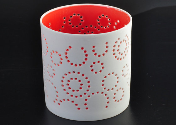 Decorative Red Ceramic Candle Holder Spraying For Home Votive