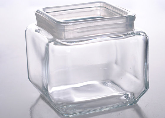 Square Clear Glass Tableware Storage Jar Food Container With Lid