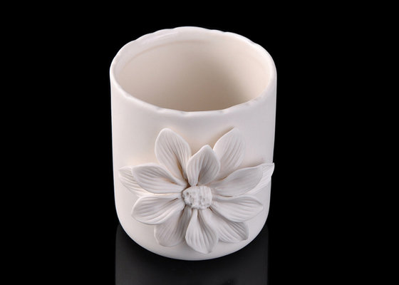 Beautiful Embossed Flower On white ceramic candle holder For Decoration