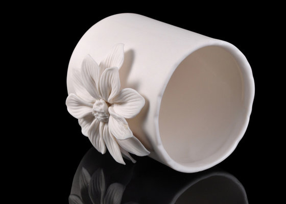 Beautiful Embossed Flower On white ceramic candle holder For Decoration