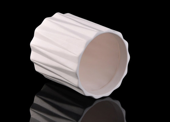 Embossed Vertical Stripes white ceramic pillar candle holder Round Shape
